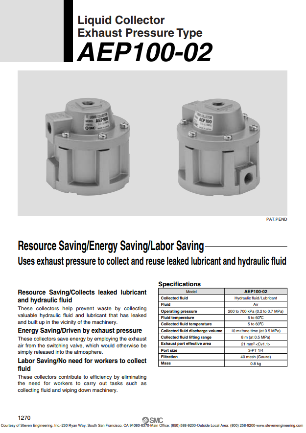 Exhaust Pressure For Vacuum SMC : AEP100-02 - Cao Đạt TAE Co.,LTD